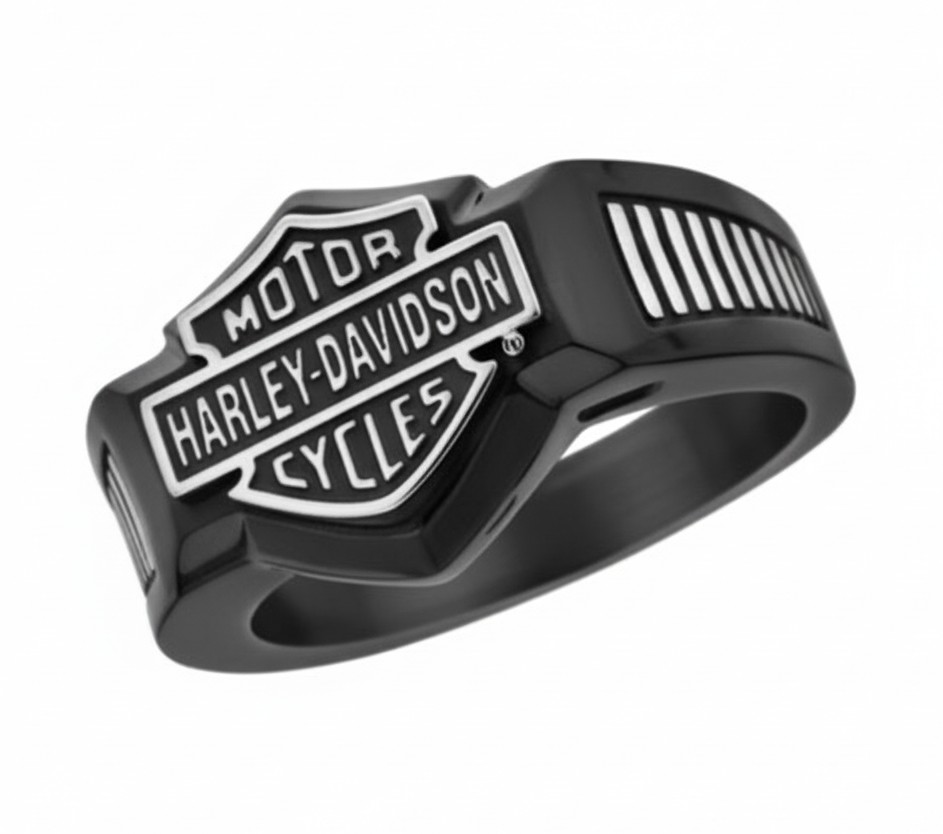 Harley-Davidson® Silver on Black Bar & Shield Signet Ring Stainless ...