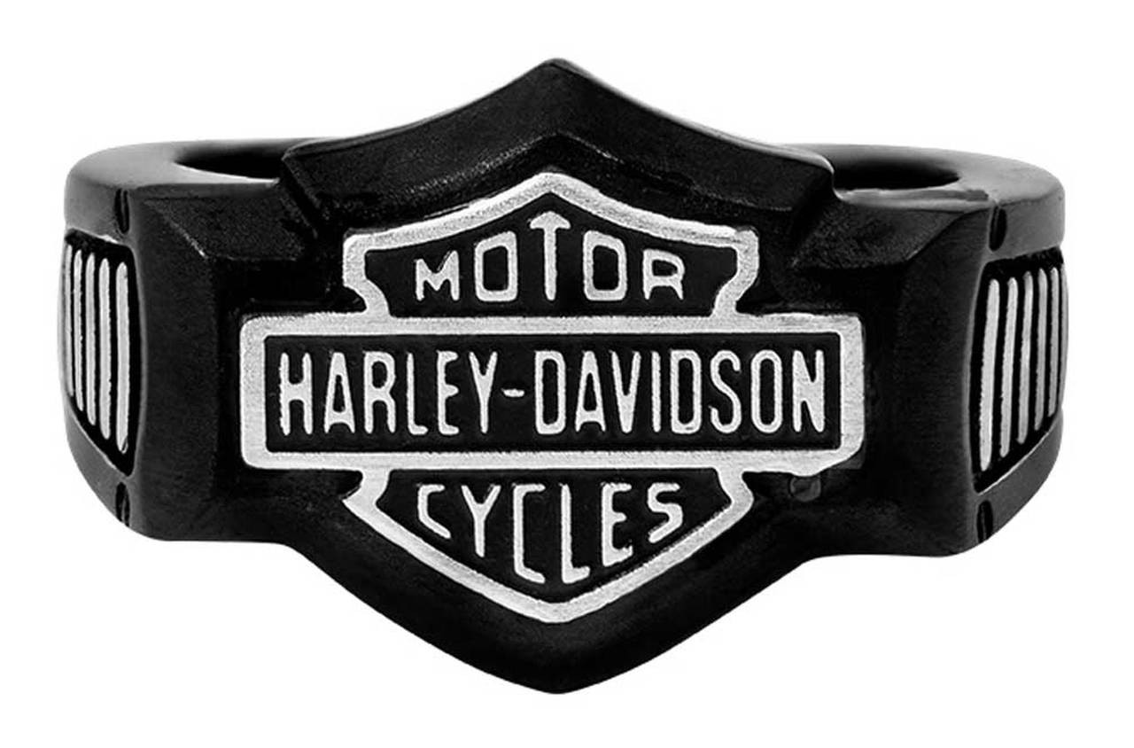 Harley-Davidson® Silver on Black Bar & Shield Signet Ring Stainless ...