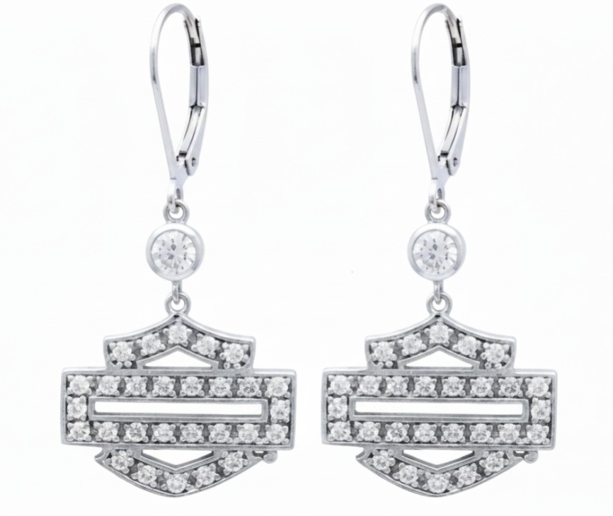 Harley-Davidson® Bling Outline Bar & Shield Dangle Earrings Sterling ...