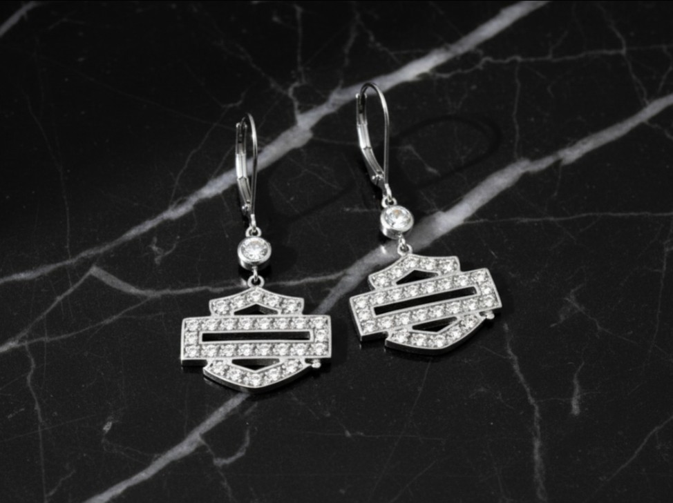 Harley-Davidson® Bling Outline Bar & Shield Dangle Earrings Sterling ...
