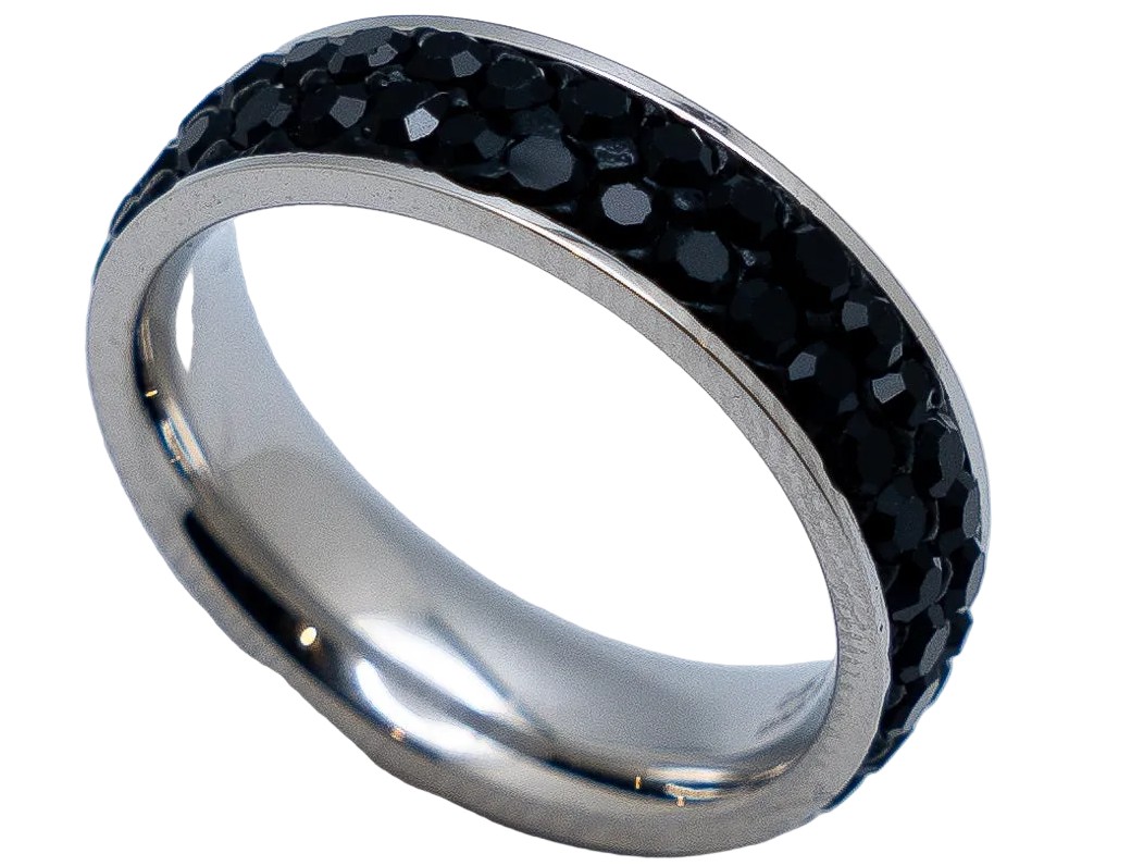 Double Row Black Ice Ring Lady Biker Wedding Band Stainless Steel sz 5 ...