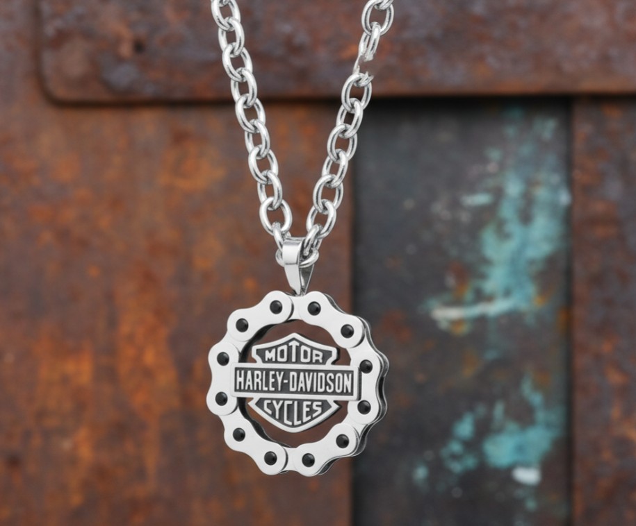 Harley-Davidson® Bar & Shield Bike Chain Necklace 22" Stainless Steel ...