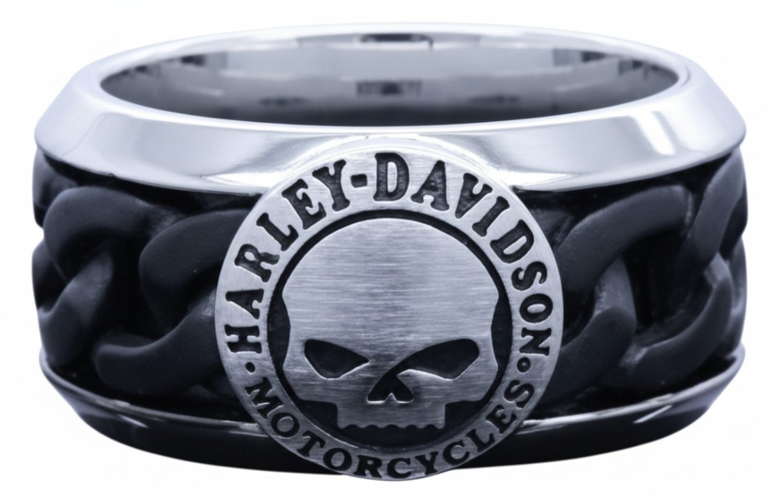 Harley-Davidson® Black Chain Willie G. Skull Ring Stainless Steel HSR0030