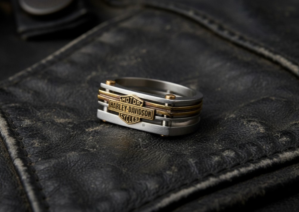 Harley-Davidson® Brass & Steel Layered Industrial Bar & Shield Logo ...
