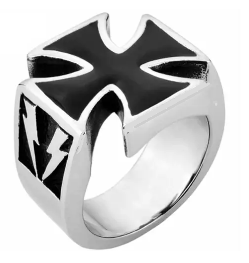 Black Iron Cross Ring Enameled Stainless Steel Men's Ring Sizes 9 - 18 ...
