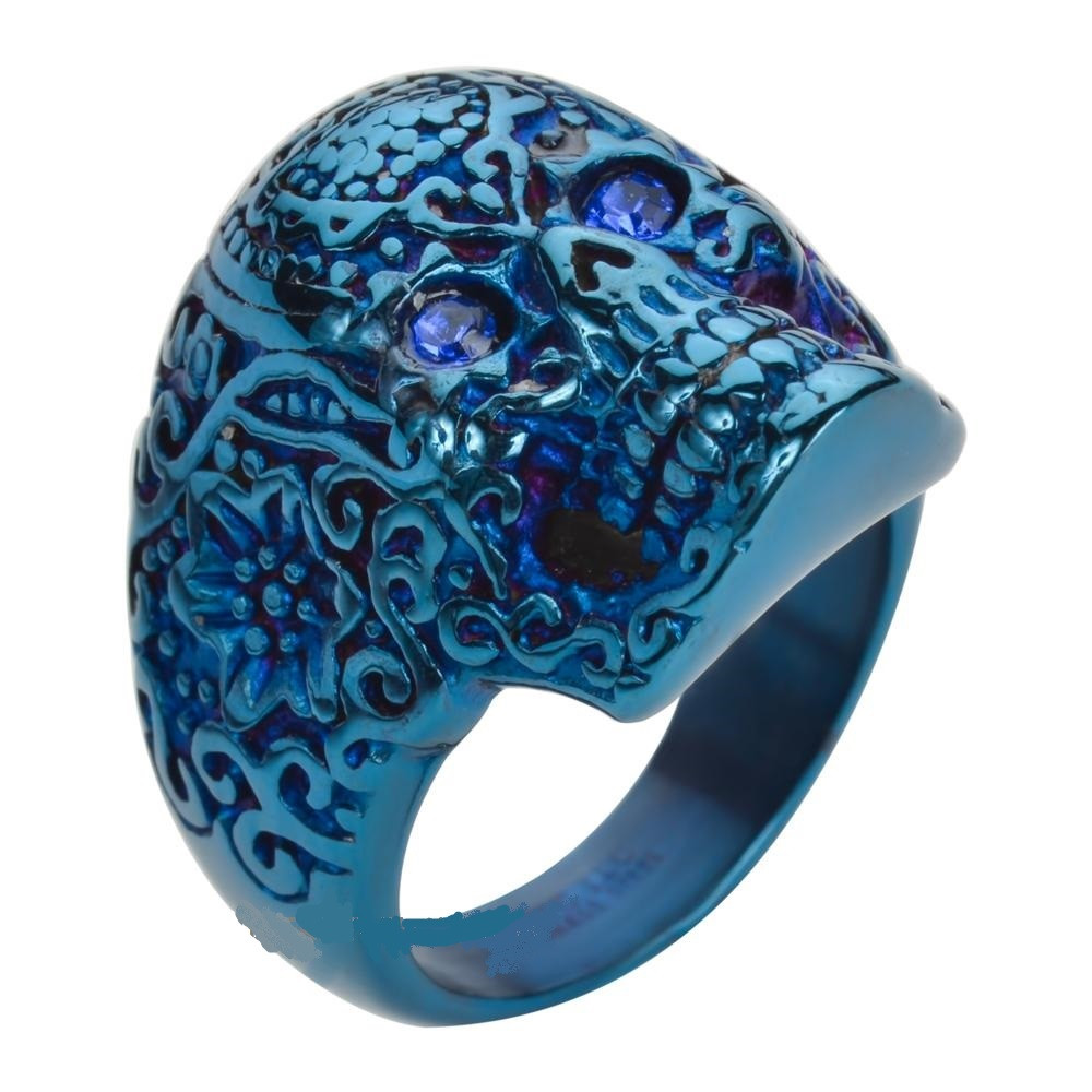 Ladies Blue Skull Ring Blue Eyes Sizes 6-10 , Biker Jewelry Rings ...