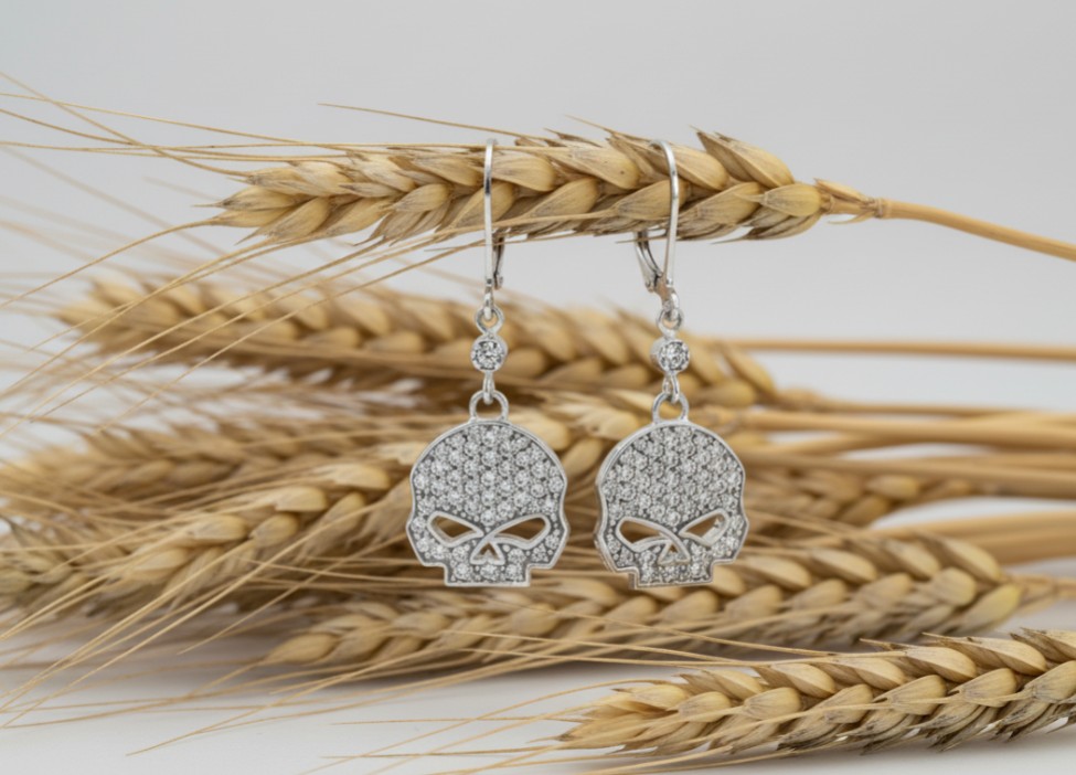 Harley Davidson® Bling Willie G Skull® B&S Logo Dangle Earrings ...