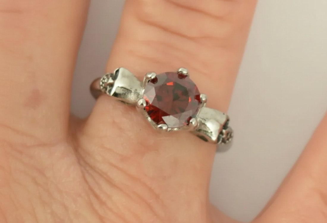 Ladies Red Solitaire Skull Ring Stainless Steel Sizes 5 - 10 , Biker ...
