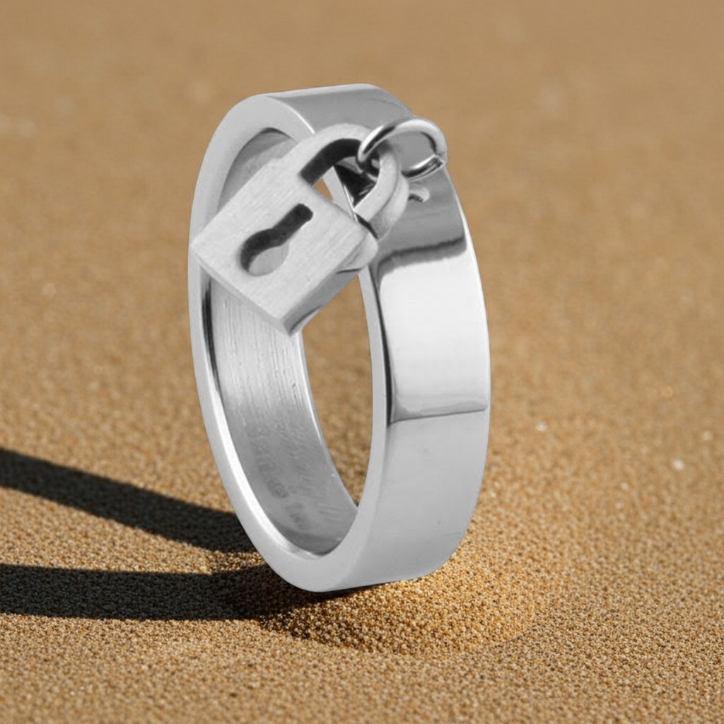 "Love" Lock Ring Lady Biker Wedding Band Stainless Steel Sizes 5-10 ...