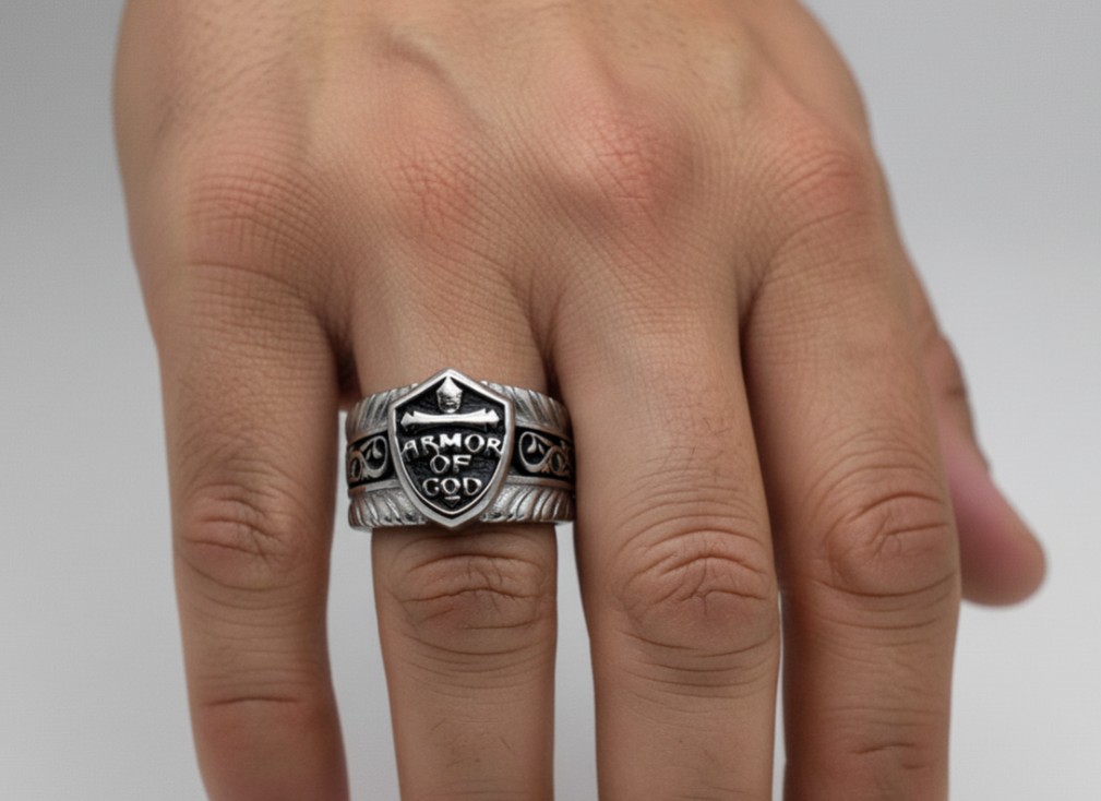 Men's Armor of God Ring Religious Biker Stainless Steel Ring Sizes 9 ...