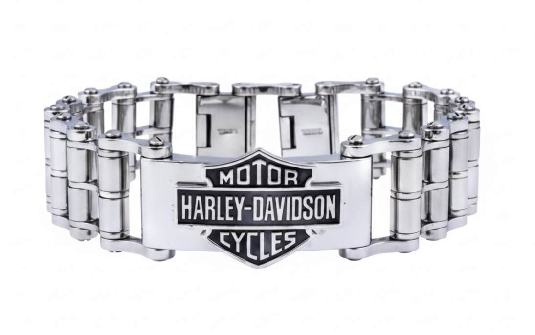 Men's Harley Davidson® Wide Bike Chain Bar & Shield Bracelet Stainless ...