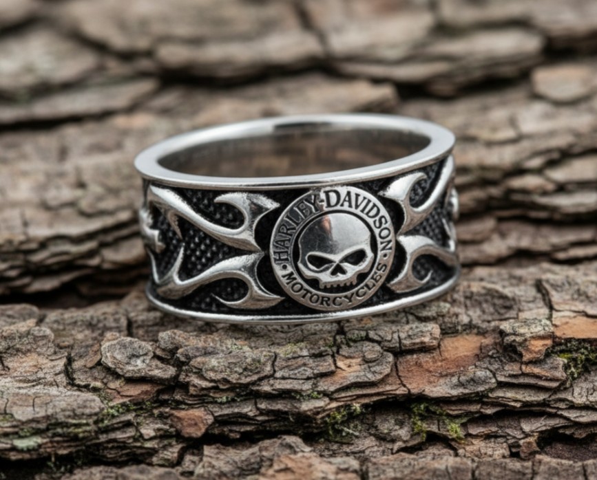 Harley-Davidson® Willie G. Skull in Tribal Flames Ring Sterling Silver ...