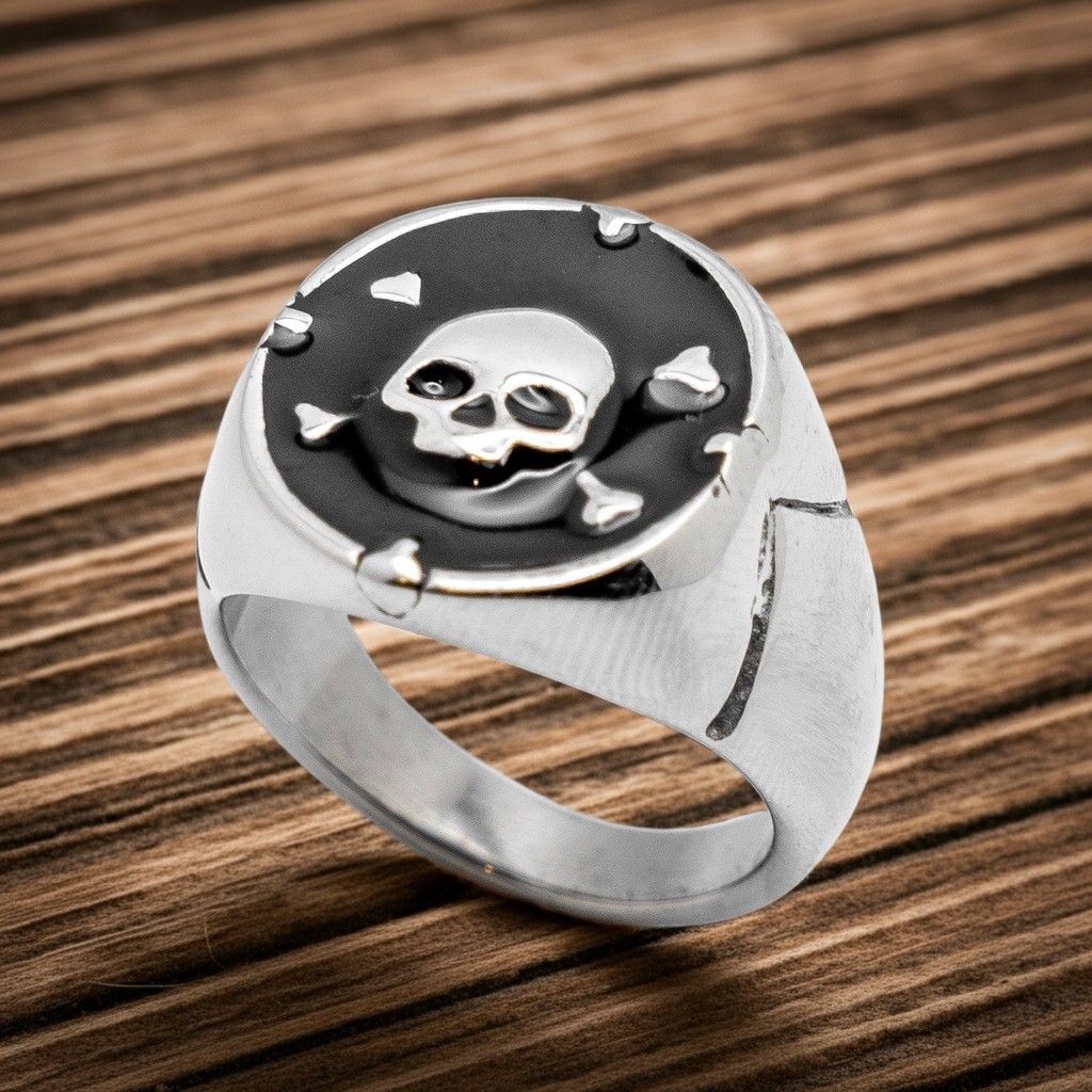 Men's Round Pirate Ring Skull & Crossbones Biker Ring Heavy Stainless ...