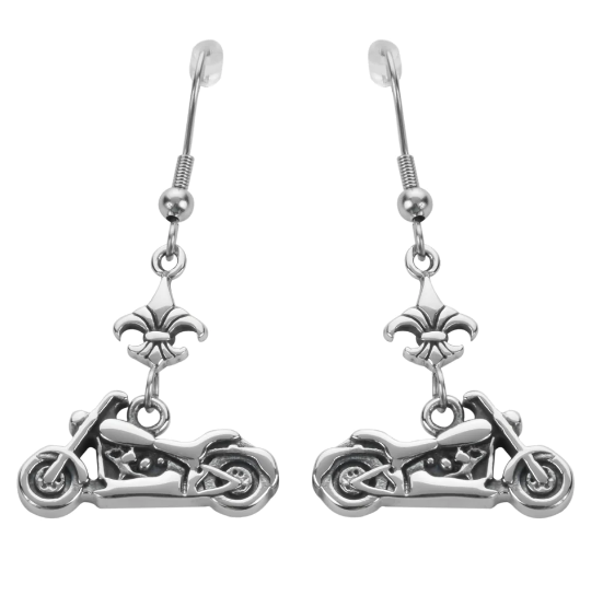 Motorcycle Earrings Fleur De Lis French Wire Stainless Steel Biker ...