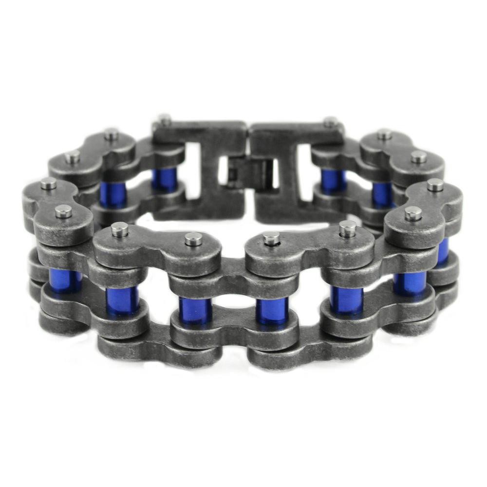 Stainless Steel Men's Police Officer Distressed and Blue Bike Chain ...