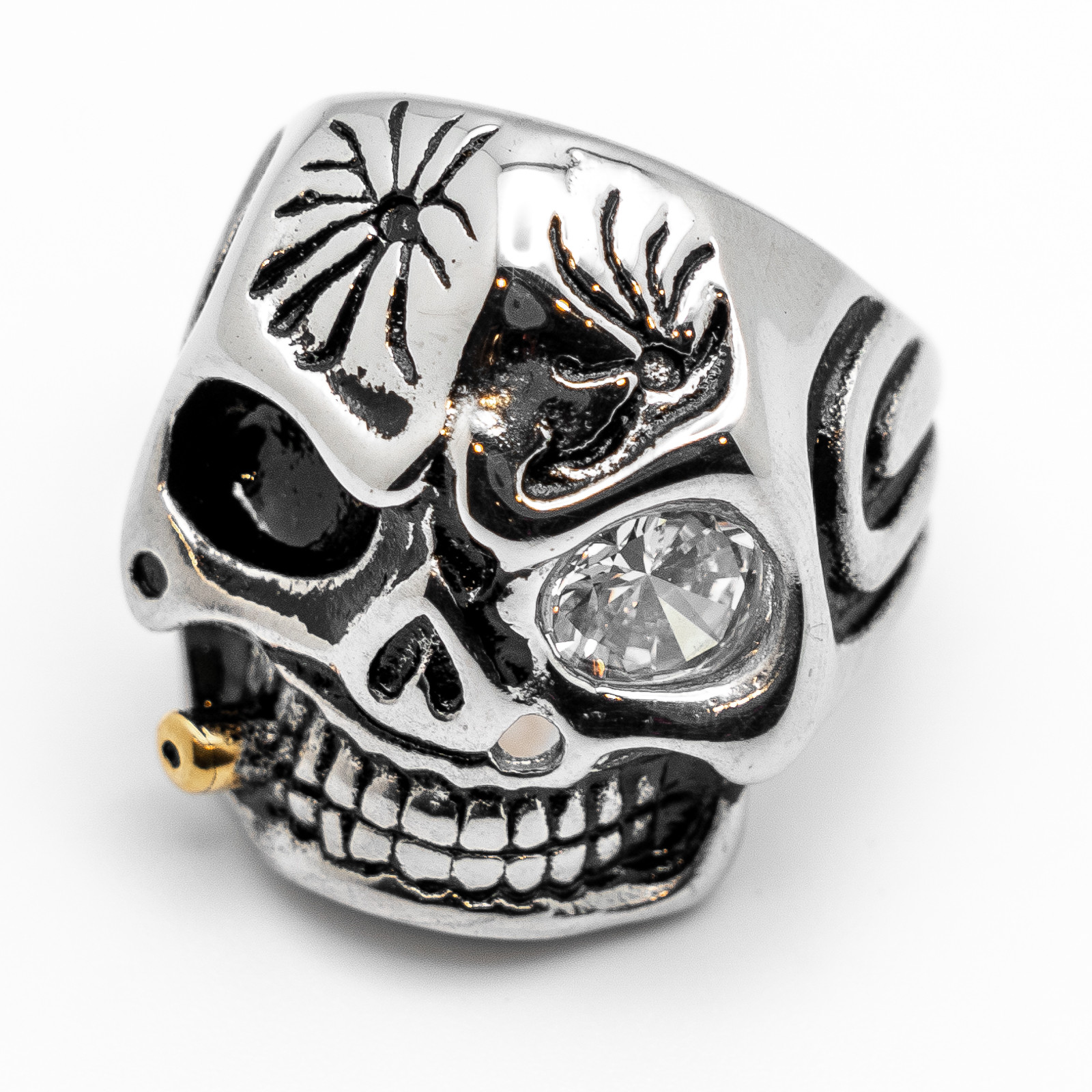 Stainless Steel Skull Biker Ring CZ Eye and a Gold Bullet Sizes 9 - 20 ...