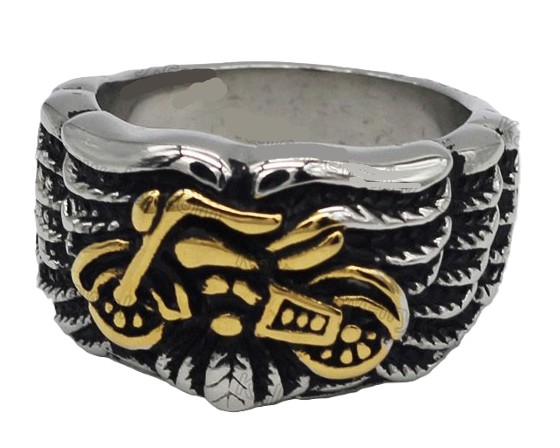 Unisex Motorcycle on Wings Ring Two Tone Biker Stainless Steel Sizes 7 ...