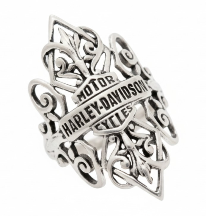 Harley-Davidson® Long Gypsy Filigree B&S Logo Ring Sterling Silver ...